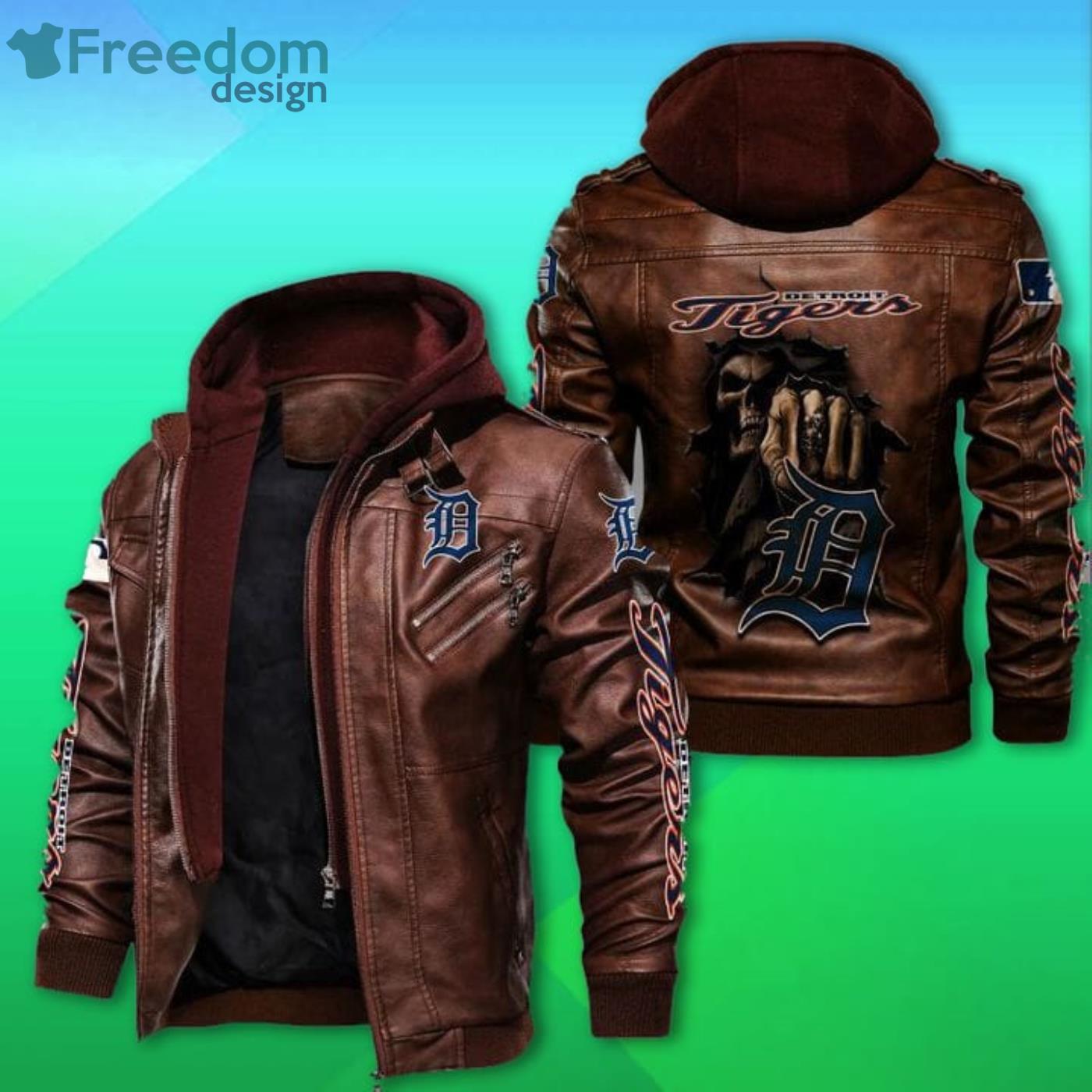Detroit Tigers 2D Leather Jacket Dead Skull In Back - Freedomdesign