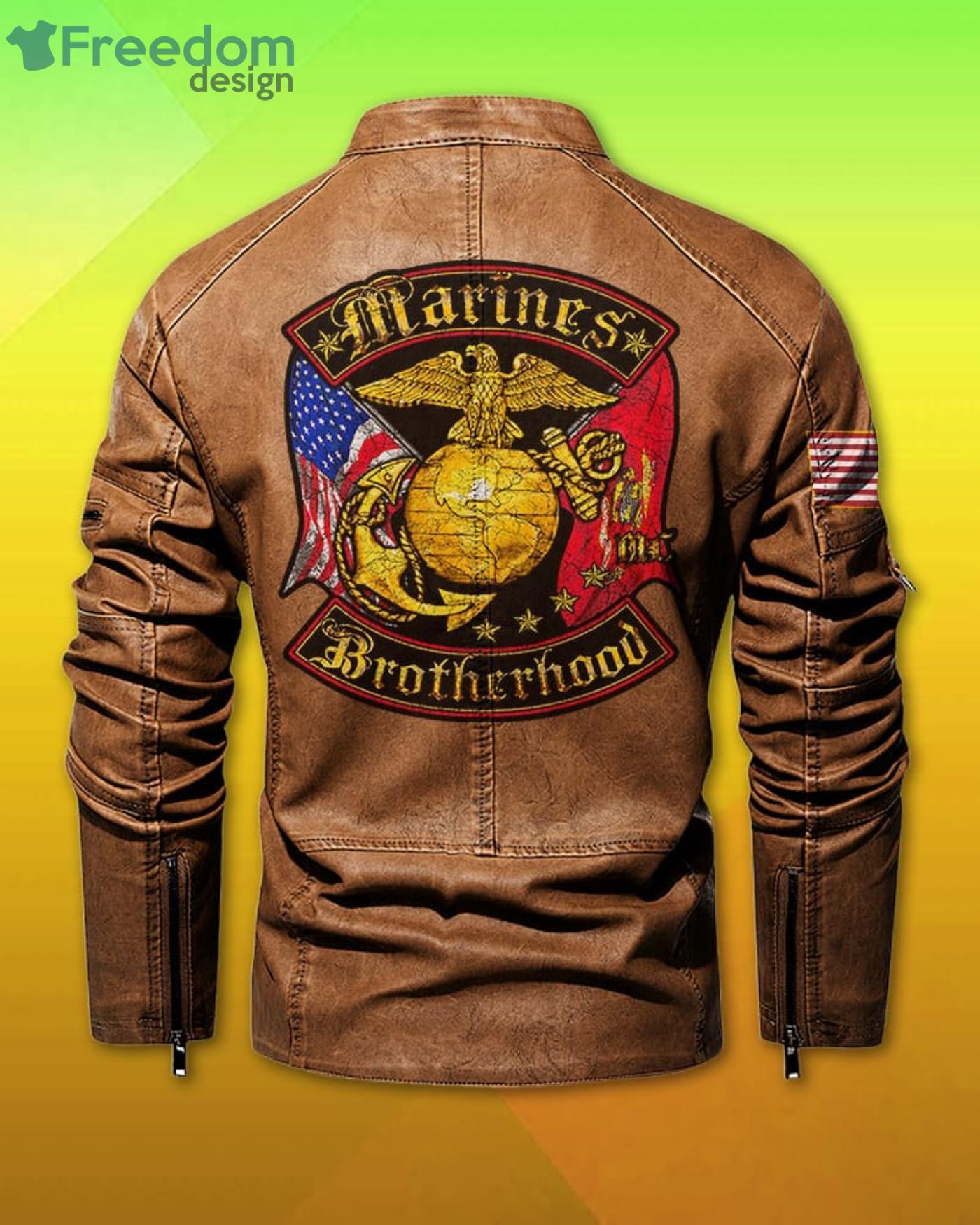 Us Marines Corps Brotherhood Double Flag Motor Leather Jacket ...