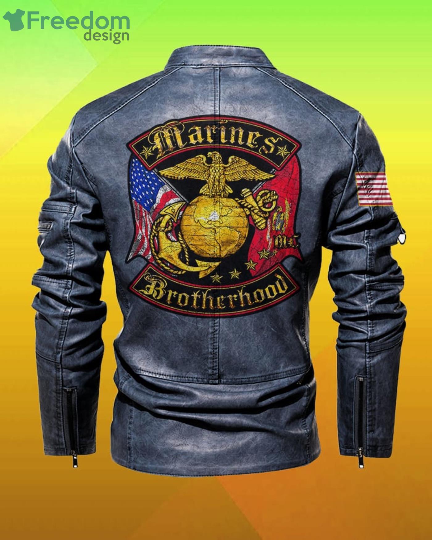 Us Marines Corps Brotherhood Double Flag Motor Leather Jacket ...
