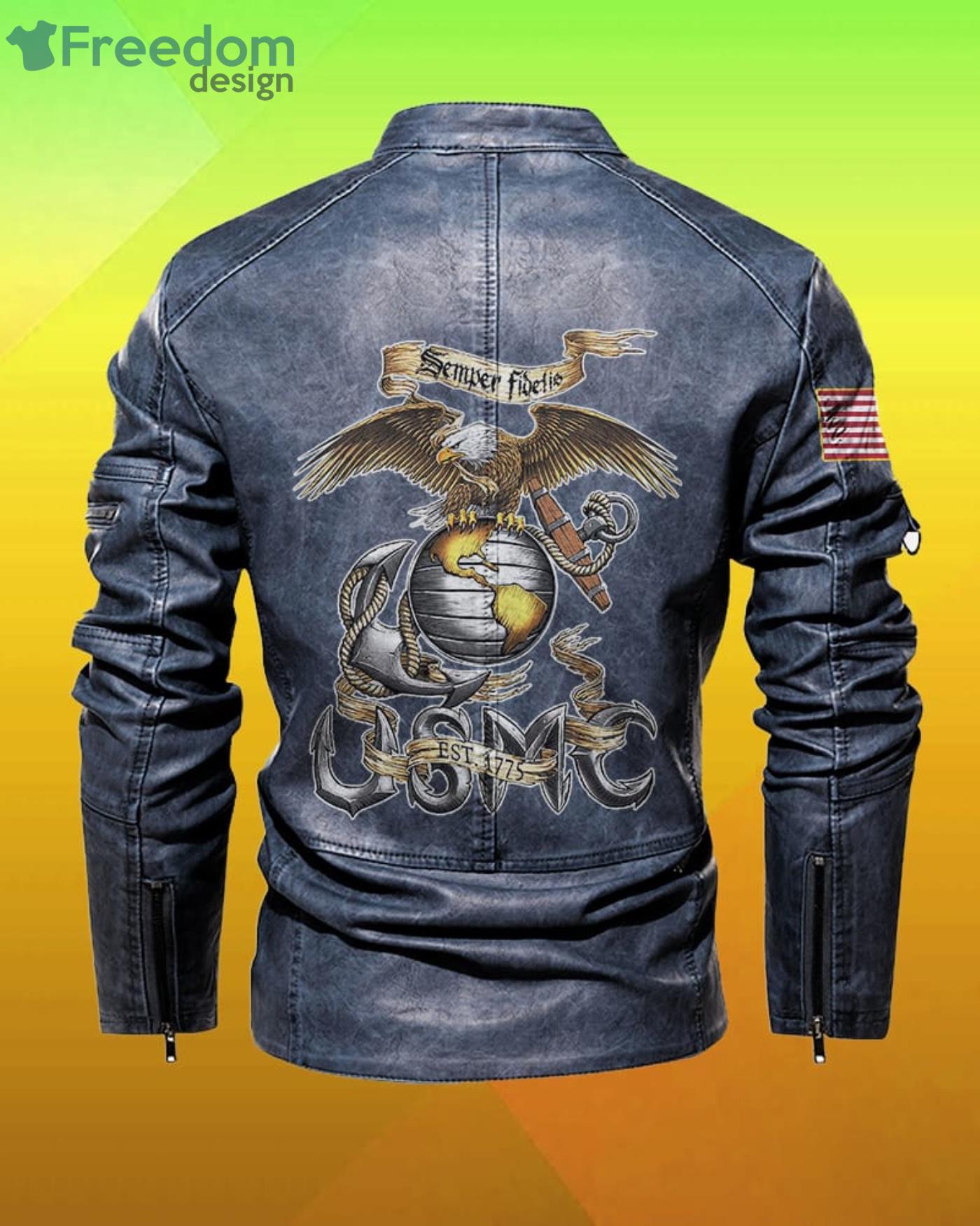 Us Marines Eagle Est 1775 Custom Name Motor Leather Jacket - Freedomdesign