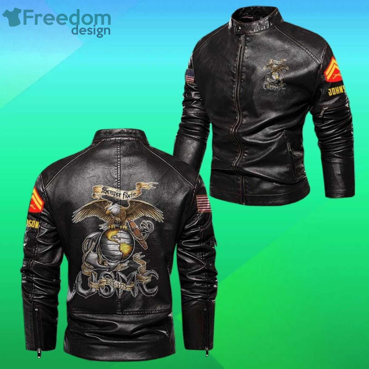 Us Marines Eagle Est 1775 Custom Name Motor Leather Jacket - Freedomdesign