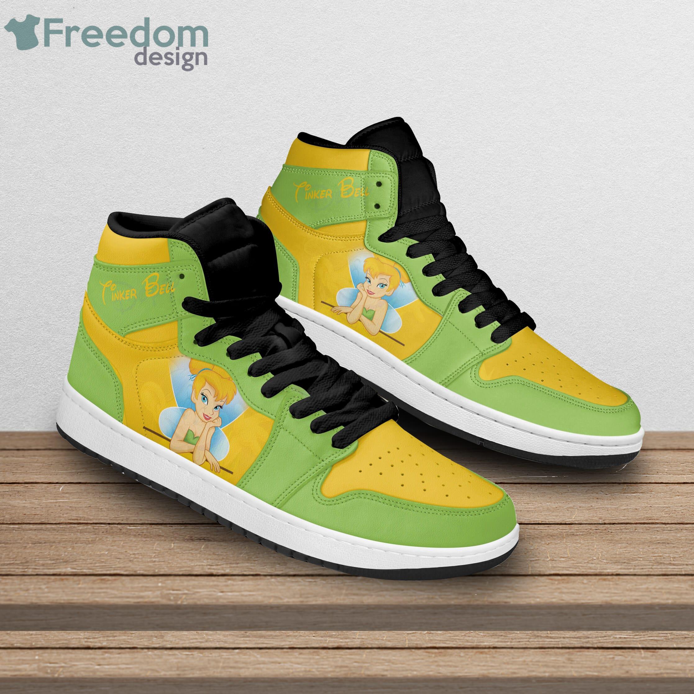 Tinker Bell Green Yellow Sneaker Boots Disney Air Jordan Hightop Shoes ...