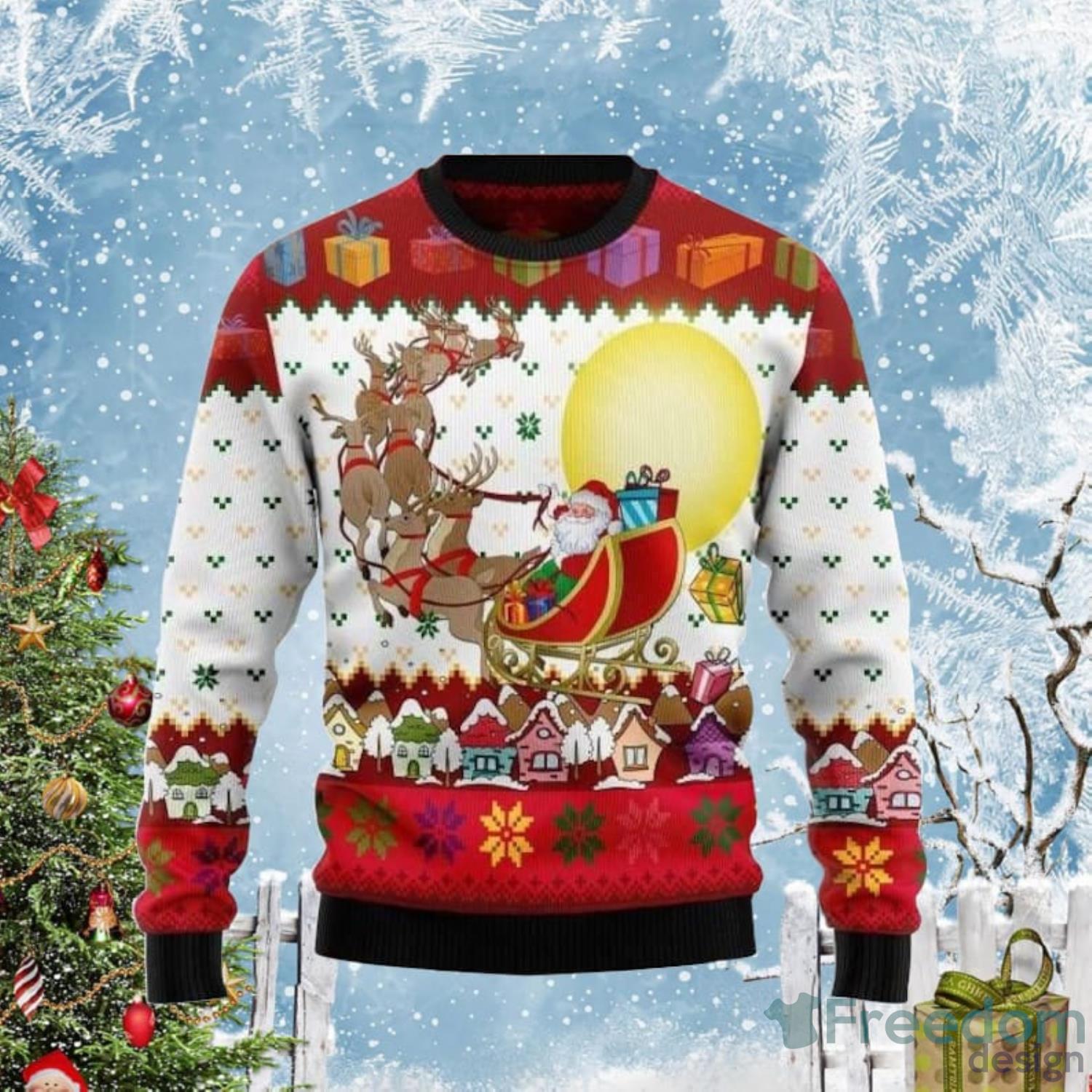 Reindeer And Santa Claus Ugly Christmas Sweater - Freedomdesign
